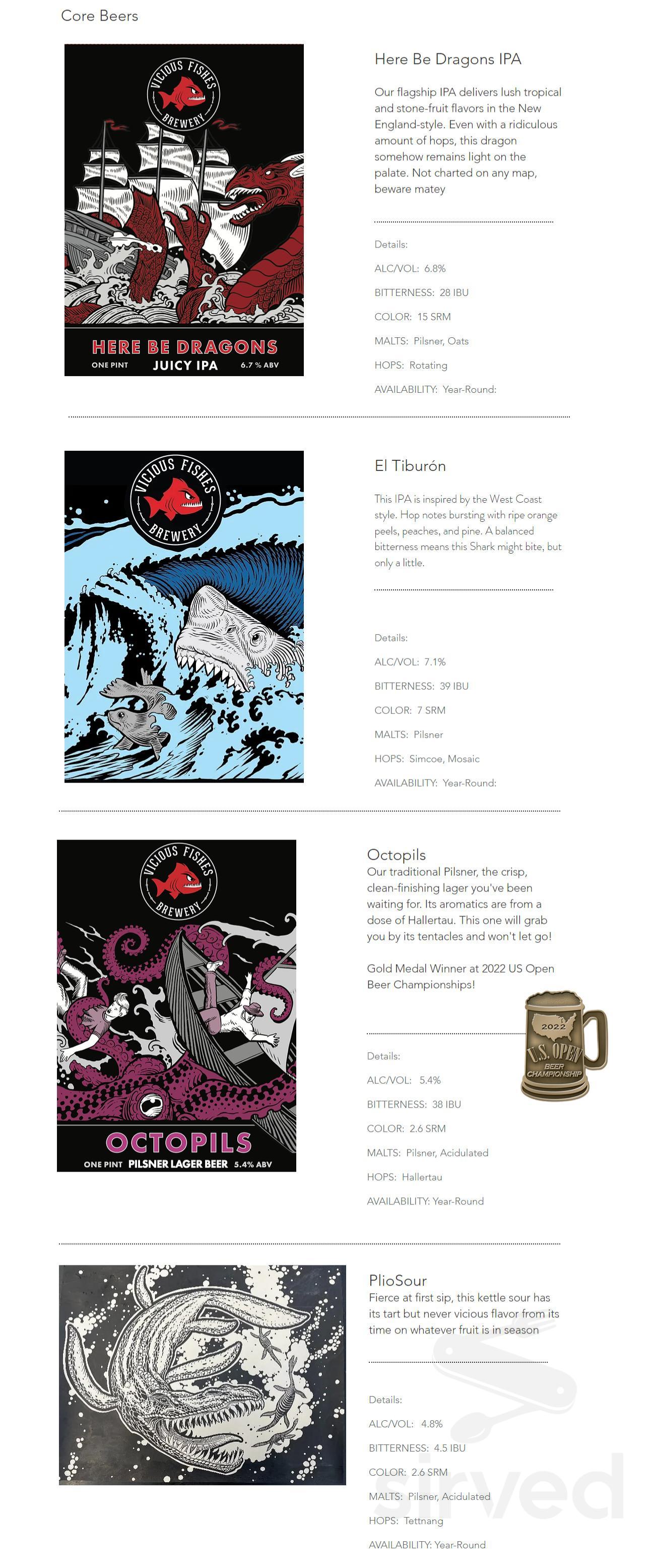 Vicious Fishes Brewery menu in Apex, North Carolina, USA