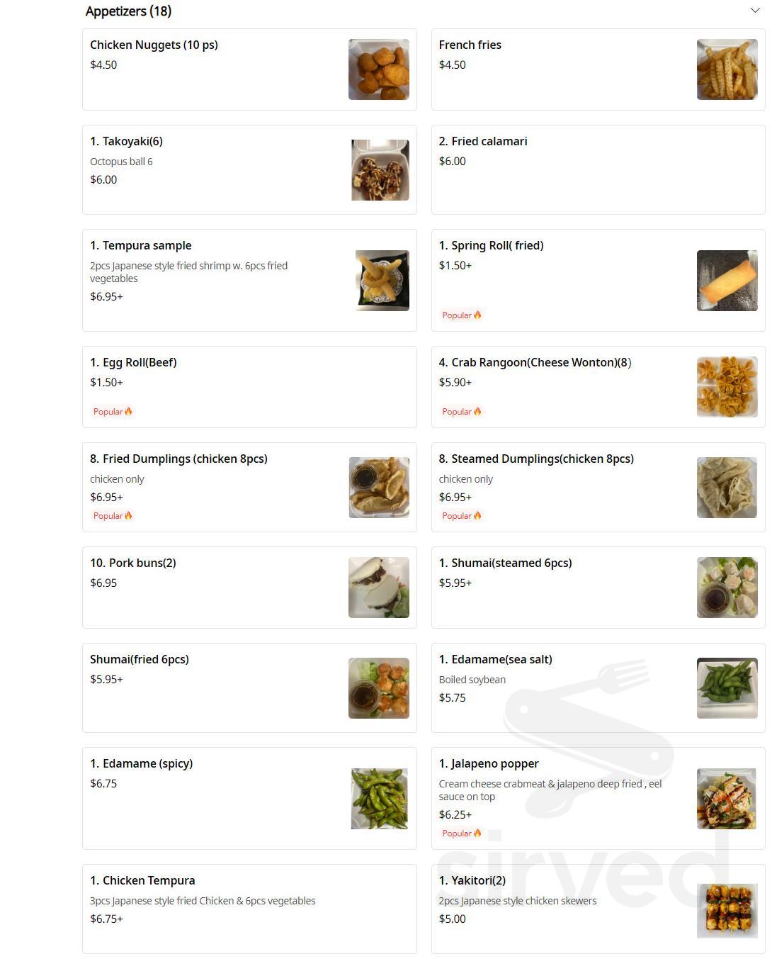 Menu Azle Tx S Nagoya Chinese And Japanese Sirved