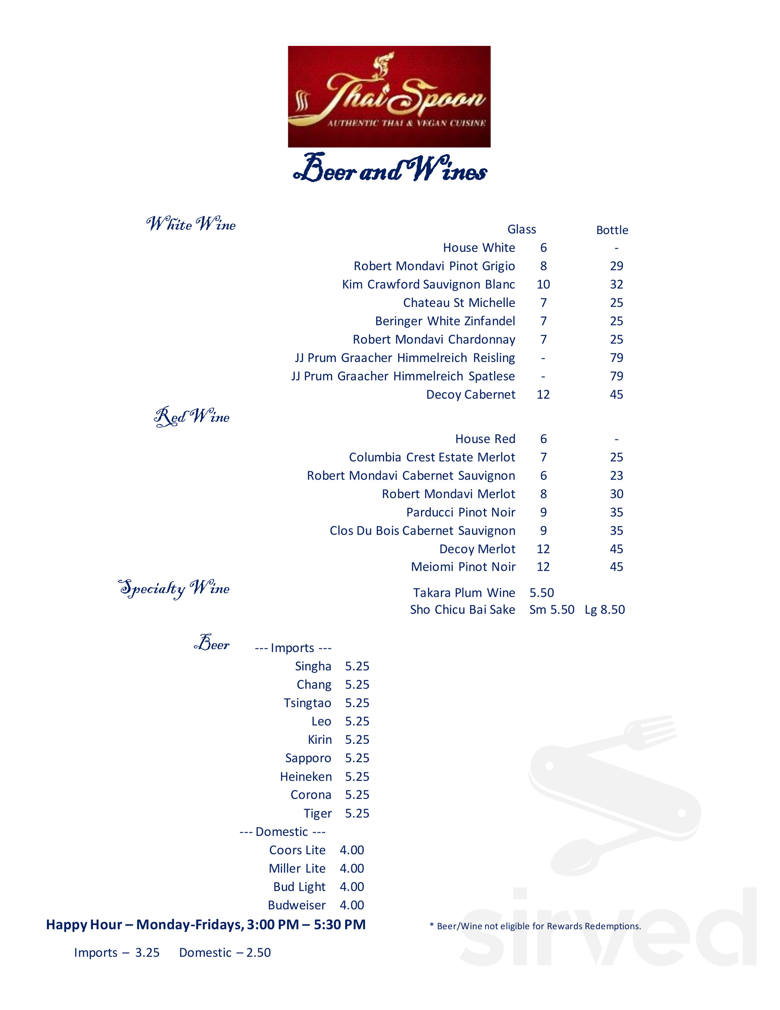 Thai Spoon Las Vegas menu in Las Vegas, Nevada, USA