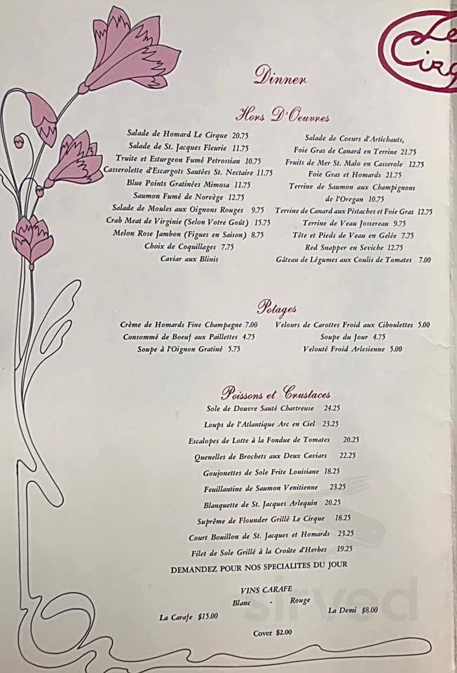 Le Cirque menu in New York, New York, USA