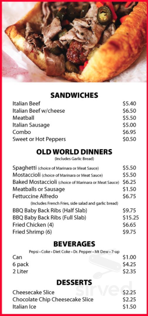 Sacco's Old World Pizza menu in Algonquin, Illinois, USA