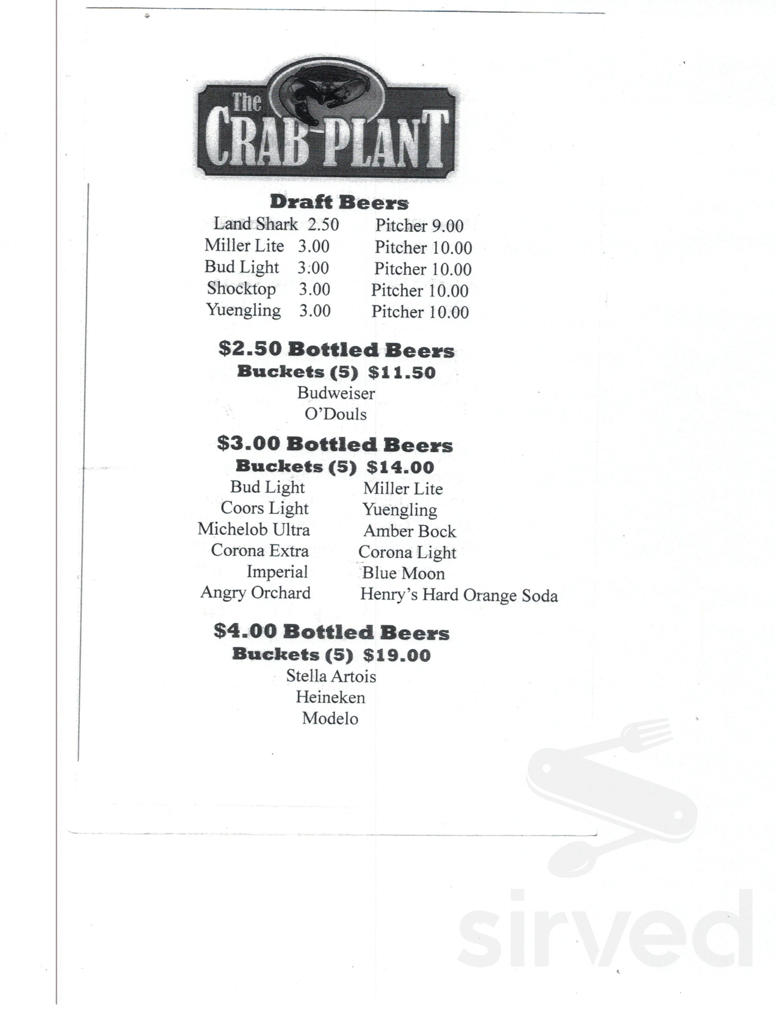 The Crab Plant menu in Crystal River, Florida, USA