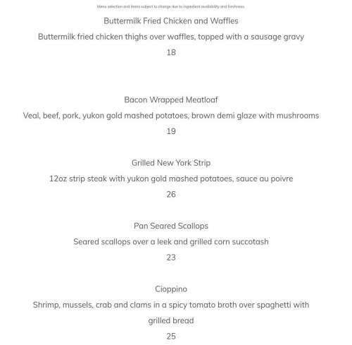 Seven An American Bistro menu in Clifton Park, New York, USA