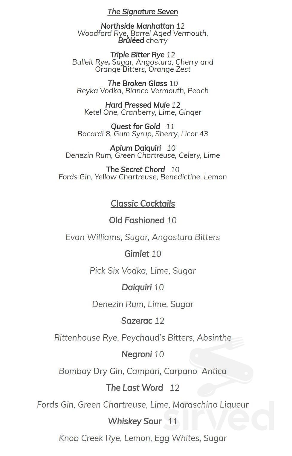 Seven An American Bistro menu in Clifton Park, New York, USA