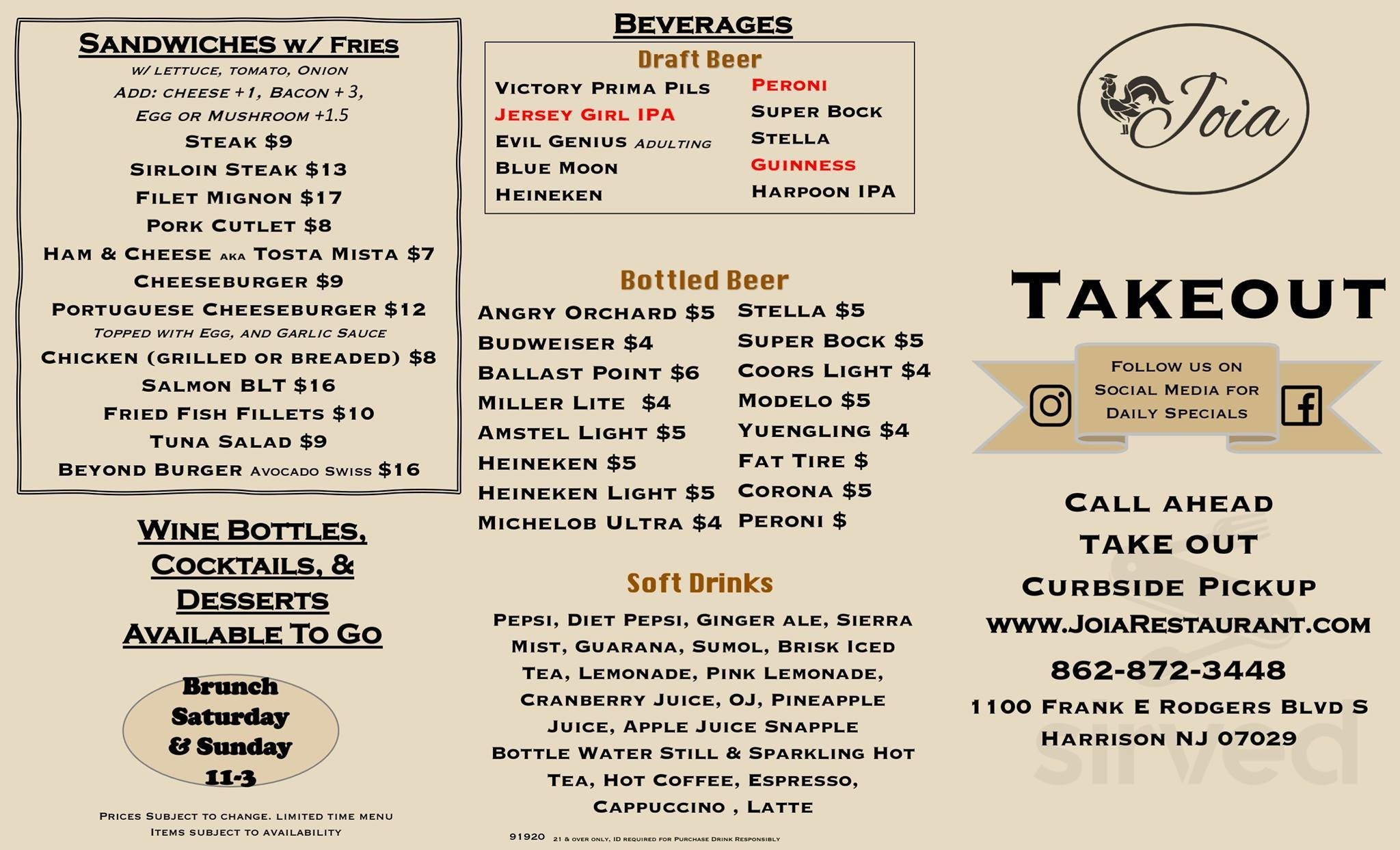 Joia Restaurant menu in Harrison, New Jersey, USA