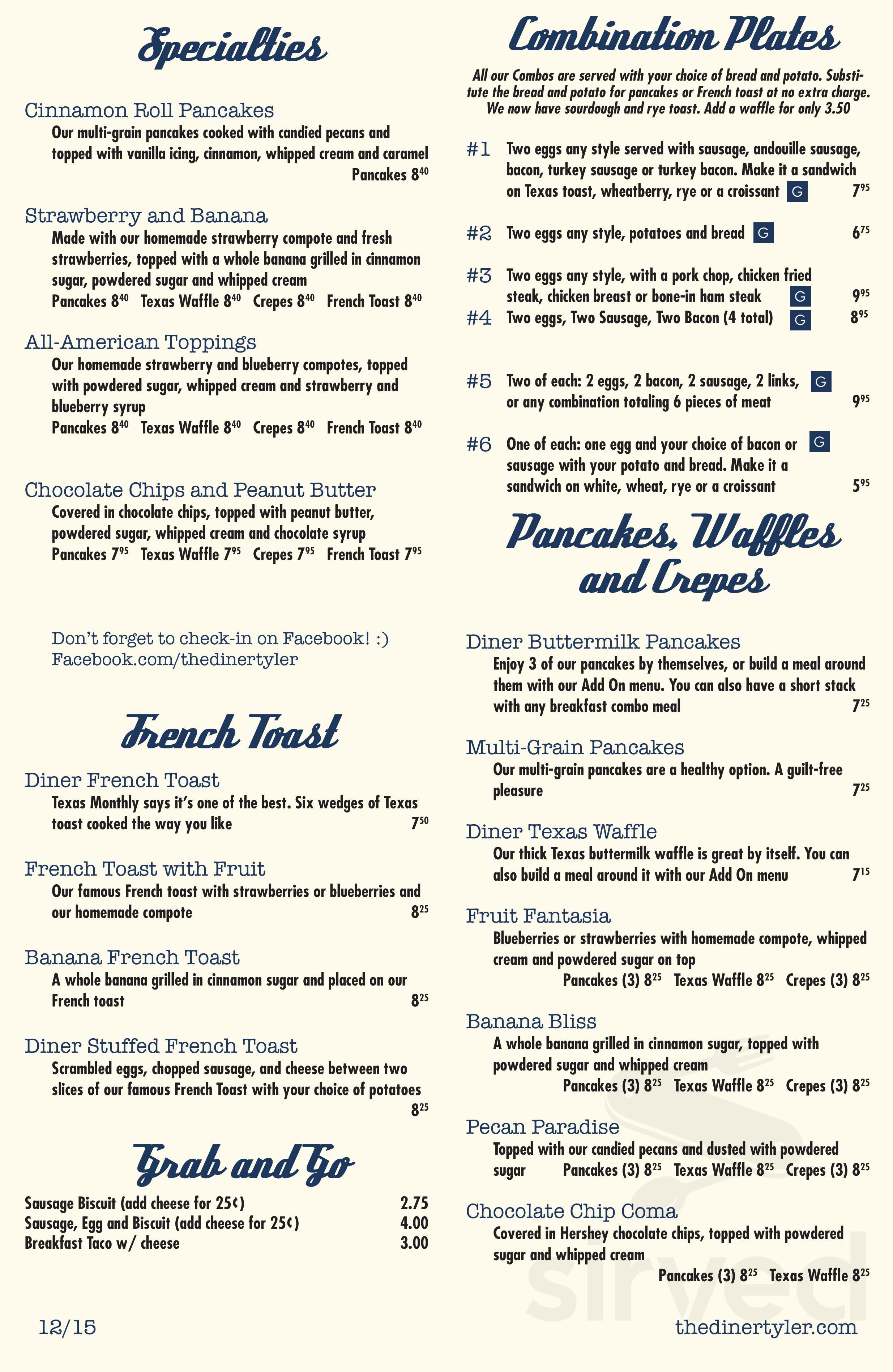 Menu - Tyler TX's The Diner | Sirved