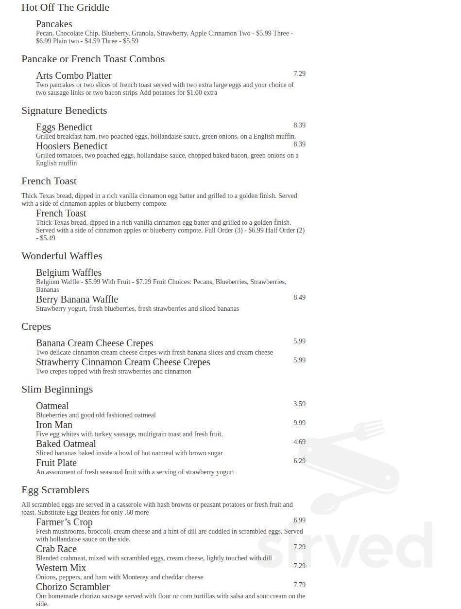 Art's Skillet menu in Indianapolis, Indiana, USA