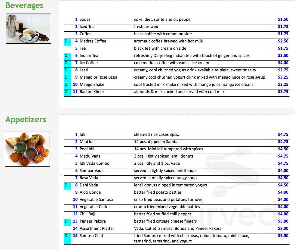 Amma's Kitchen menu in Cincinnati, Ohio, USA