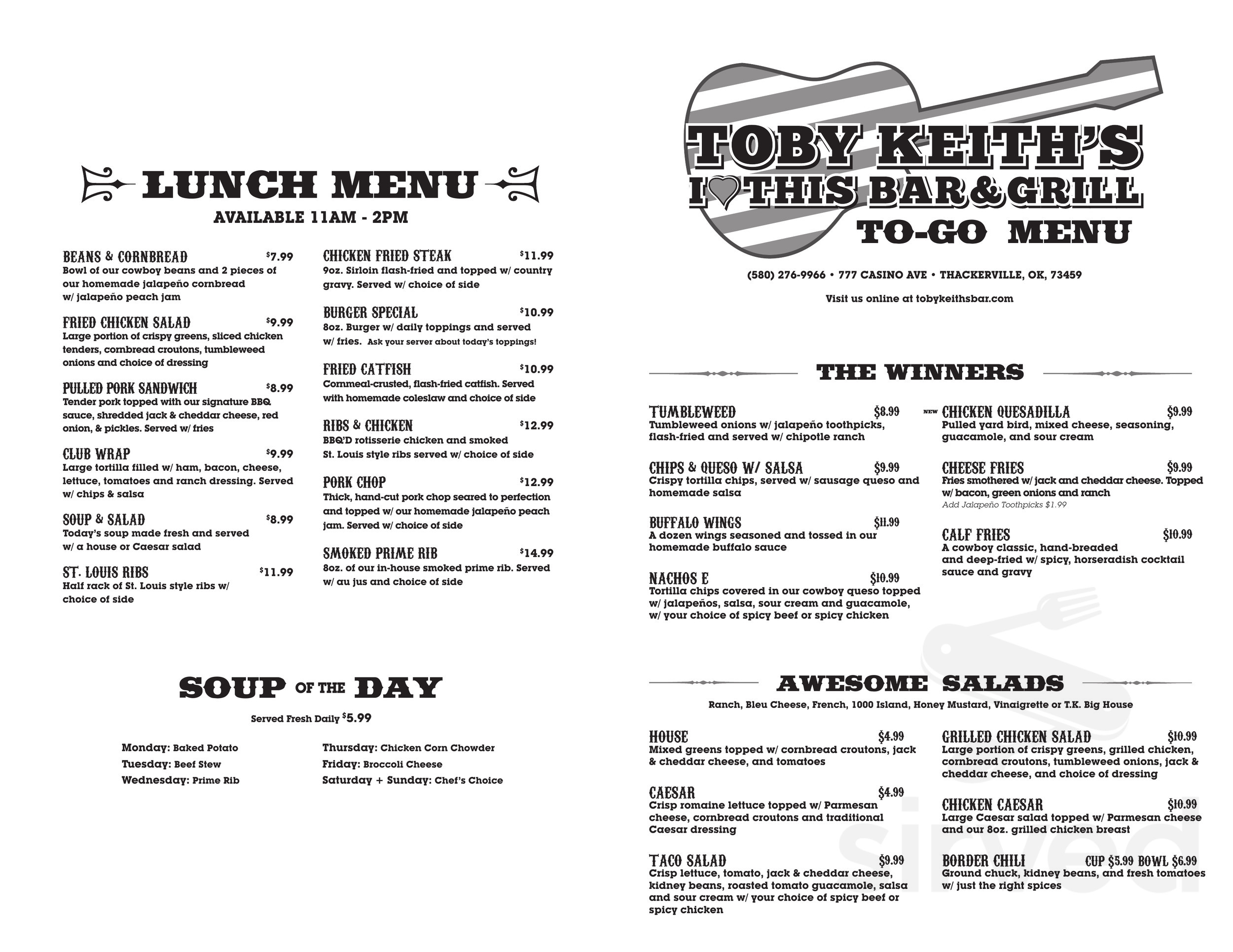 Toby Keith's I Love This Bar & Grill menu in Moore, Oklahoma, USA