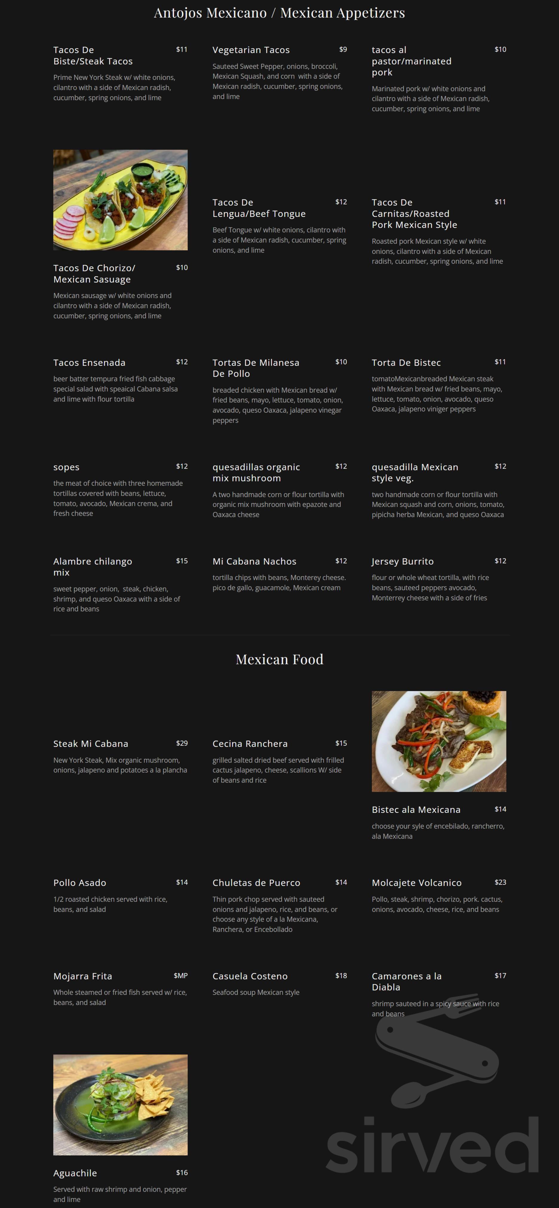 Mi Cabana Restaurant menu in Asbury Park, New Jersey, USA