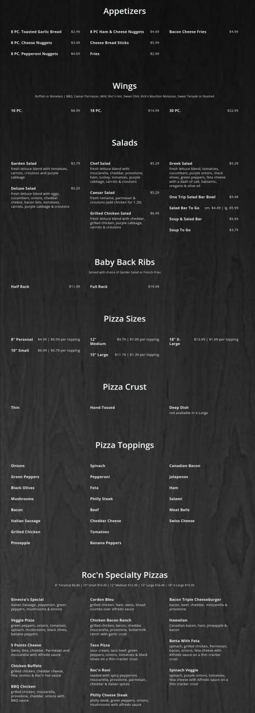Roc'n Oven Pizzeria menu in Conover, North Carolina, USA