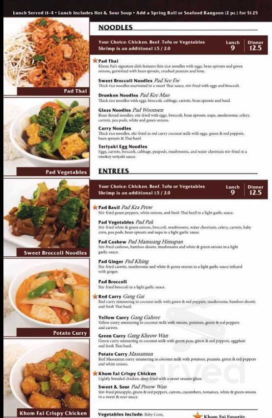 Khom Fai Thai Dining Experience menu in Macomb, Michigan, USA