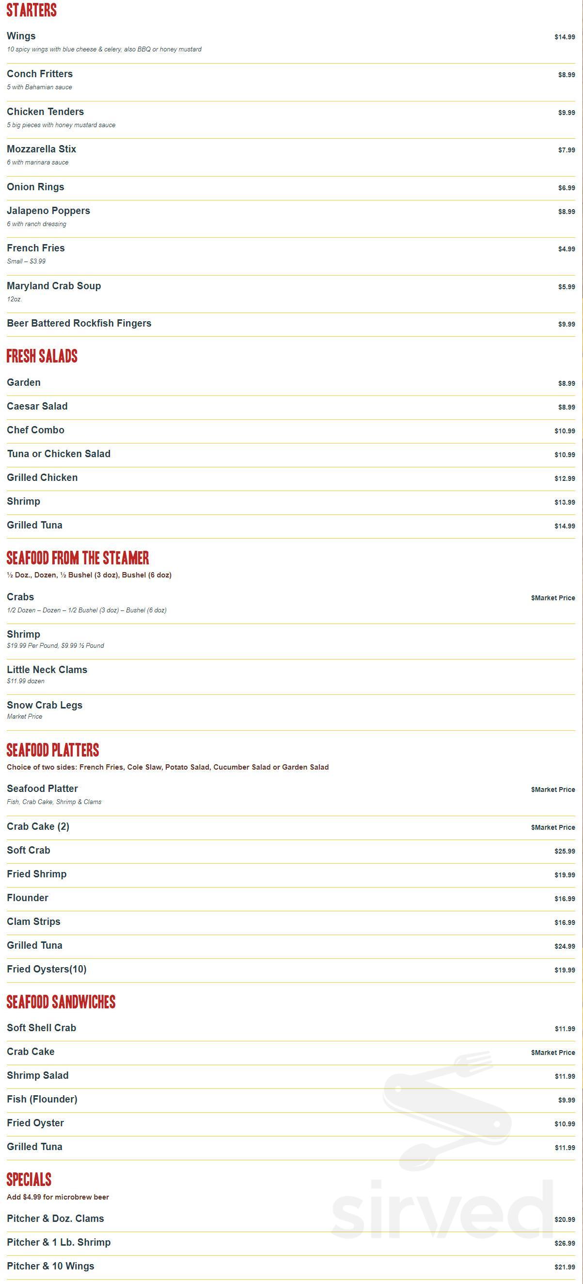 Belly Busters menu in Ocean City, Maryland, USA