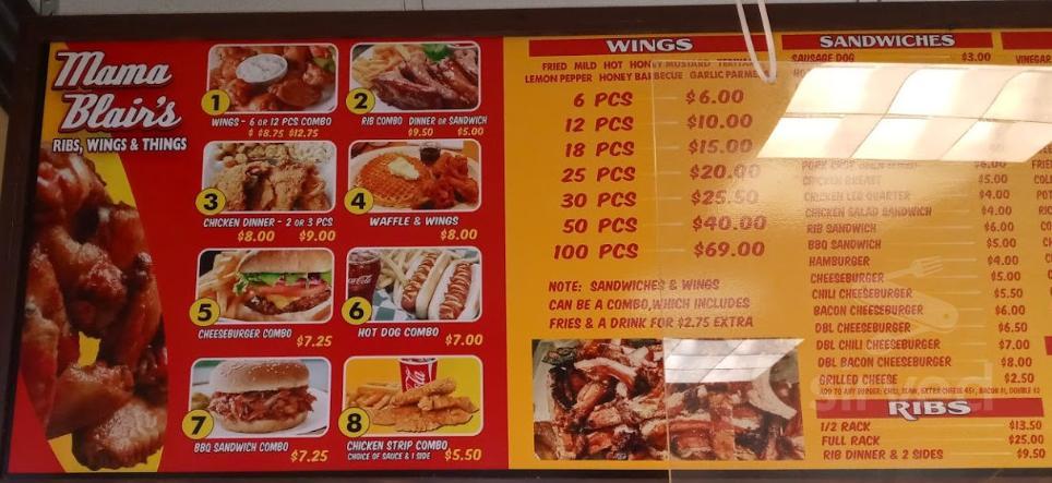 Mama Blair's - Ribs, Wings, and Things menus in Bennettsville, South ...