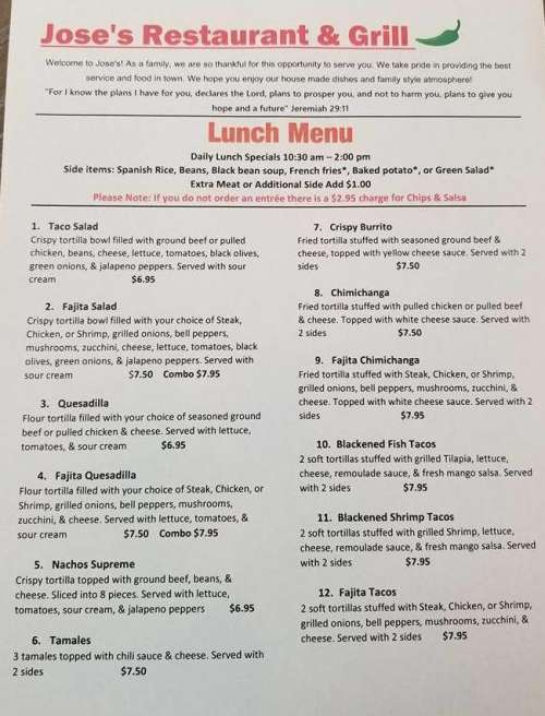 Joses Restaurant & Grill menu in Magee, Mississippi, USA