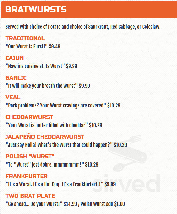 Brat Stop menus in Kenosha, Wisconsin, United States