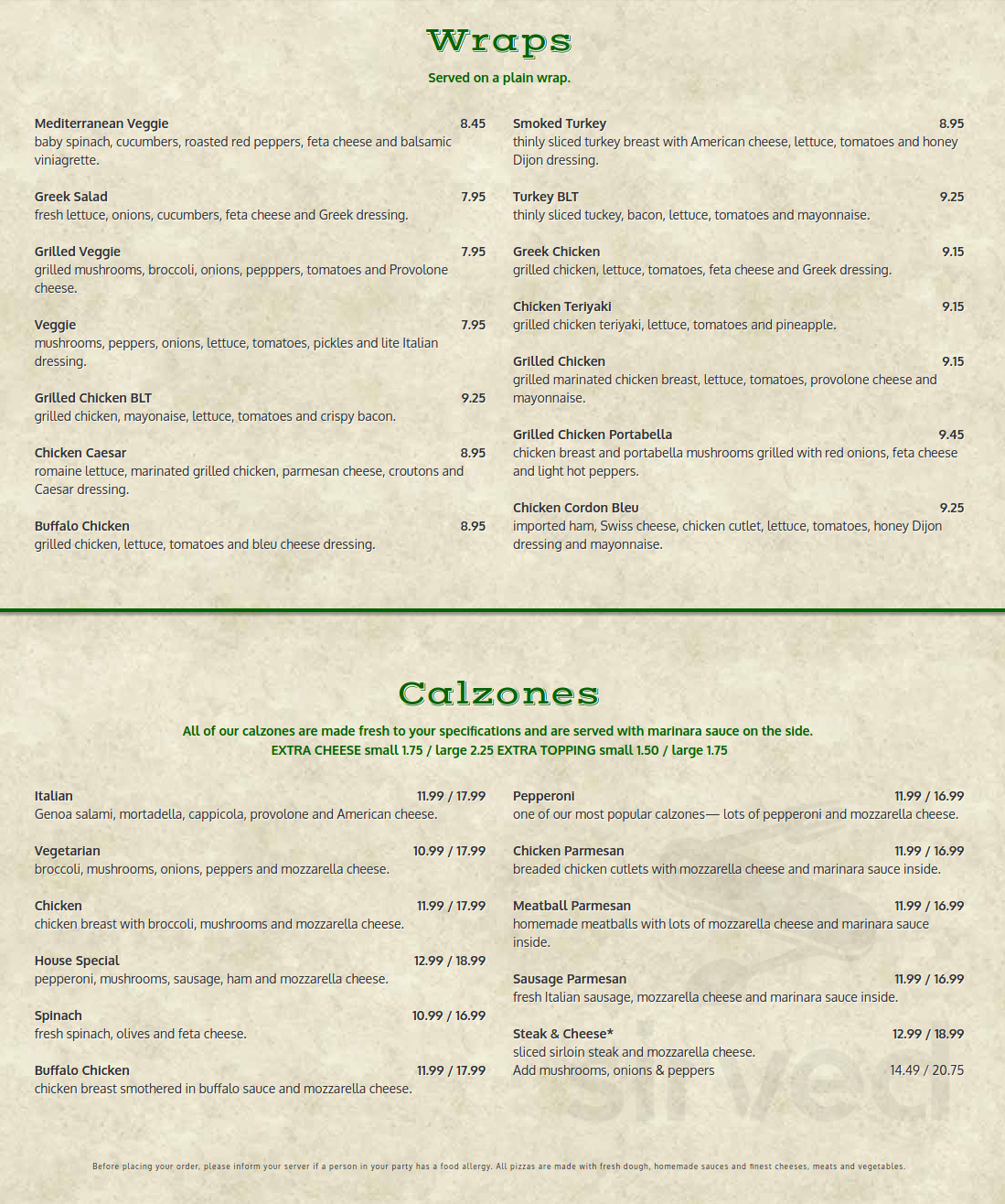 Briggs Corner Pizzeria menus in Attleboro, Massachusetts, United States