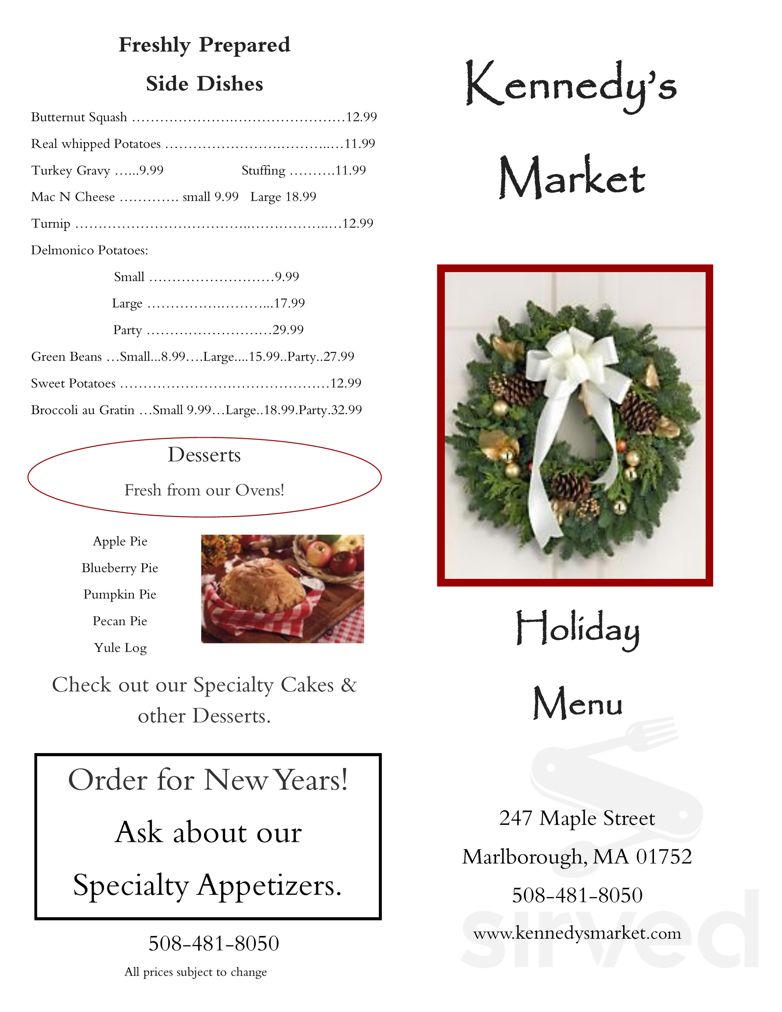 Kennedy's Market Menu - Marlborough, Massachusetts | Sirved