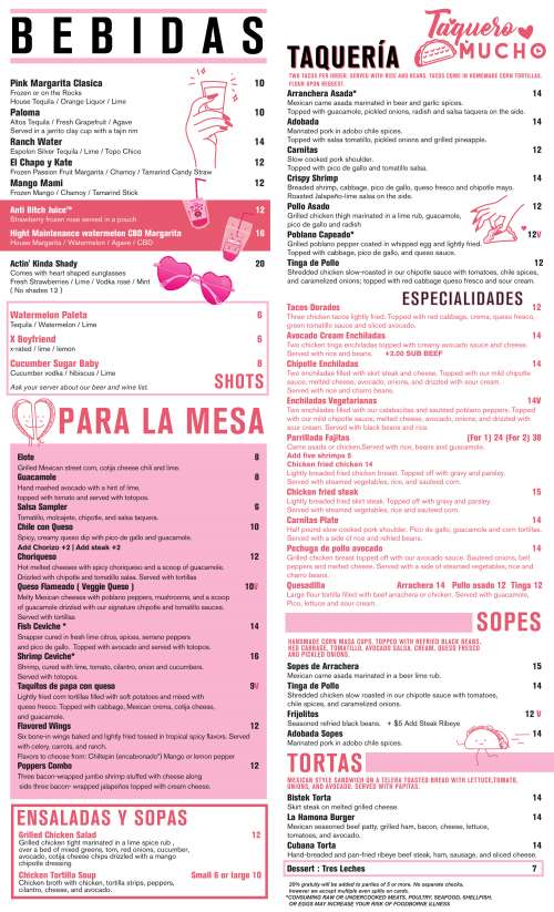 Taquero Mucho menu in Austin, Texas, USA