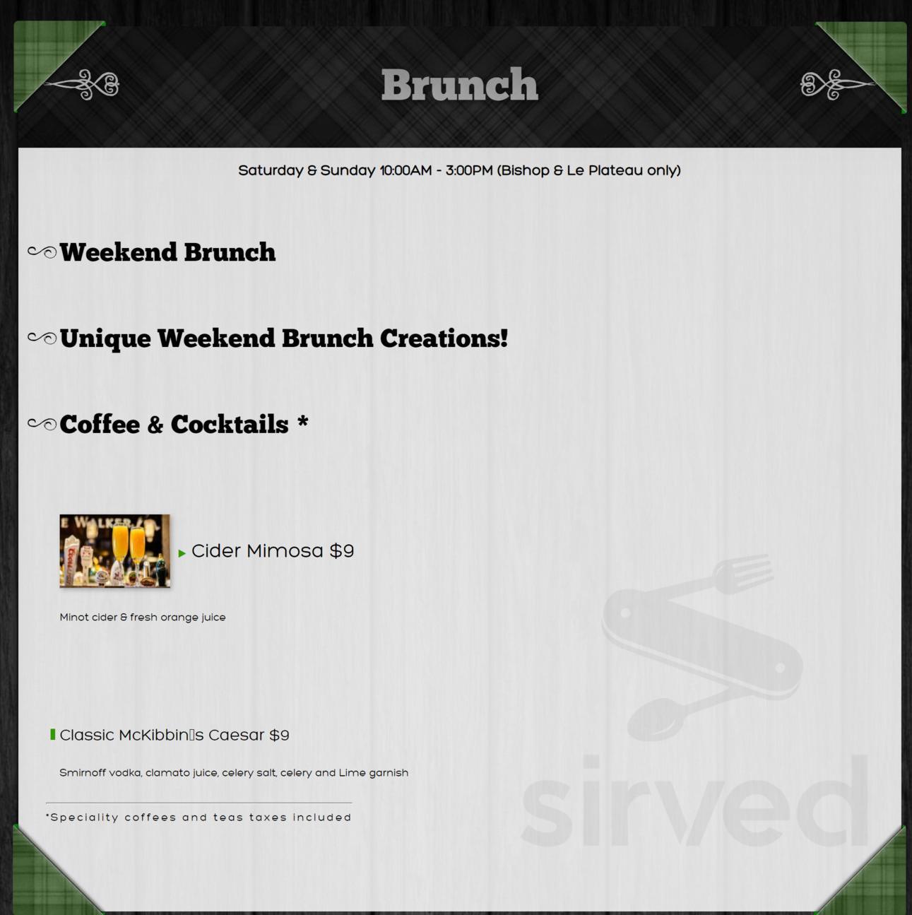 Mckibbins Irish Pub menu in Montreal, Quebec H2X 2T6, Canada
