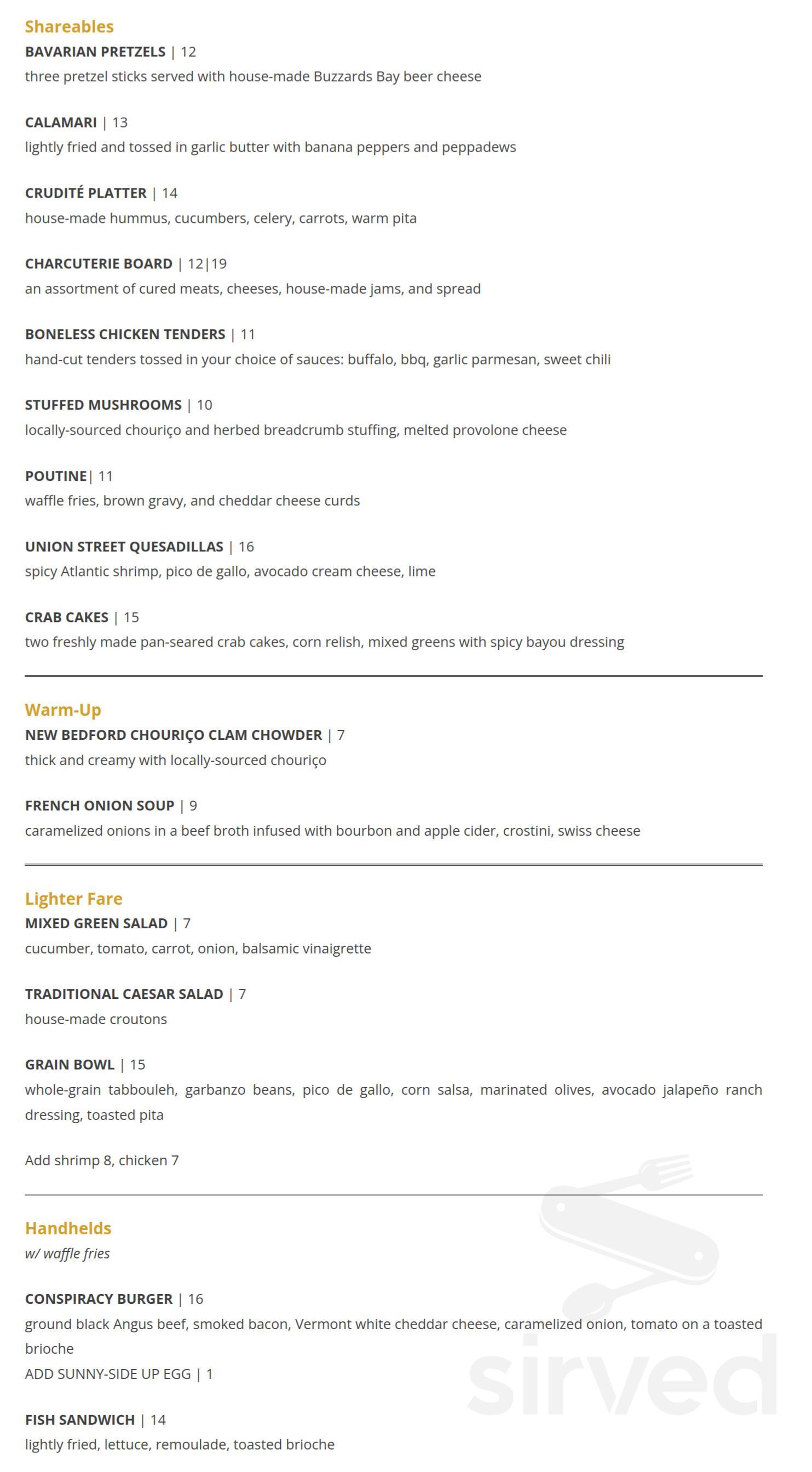 222 Union Restaurant and Bar menu in New Bedford, Massachusetts, USA
