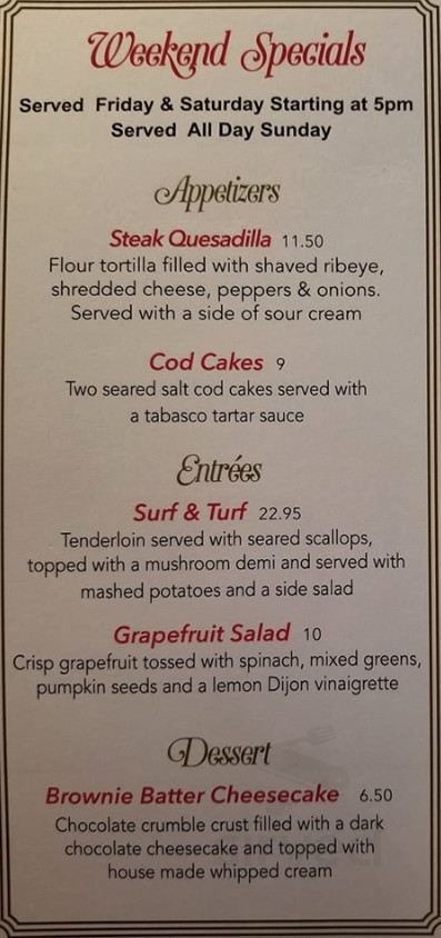 Hanna Devine's Restaurant menu in Ware, Massachusetts, USA