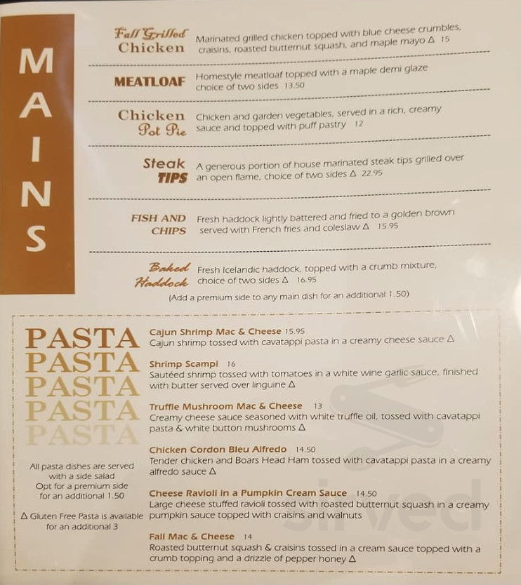 Menu - Ware MA's Hanna Devine's Restaurant | Sirved