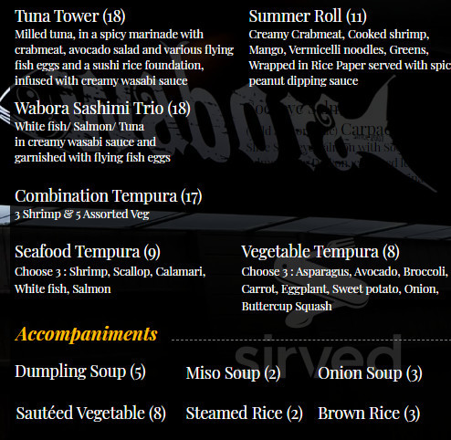 Wabora menu in Bracebridge, Ontario, Canada