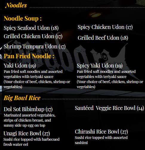 Wabora menu in Bracebridge, Ontario, Canada