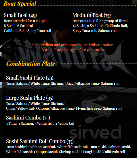 Wabora menu in Bracebridge, Ontario, Canada