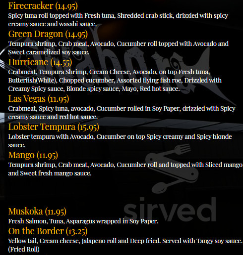 Wabora menu in Bracebridge, Ontario, Canada