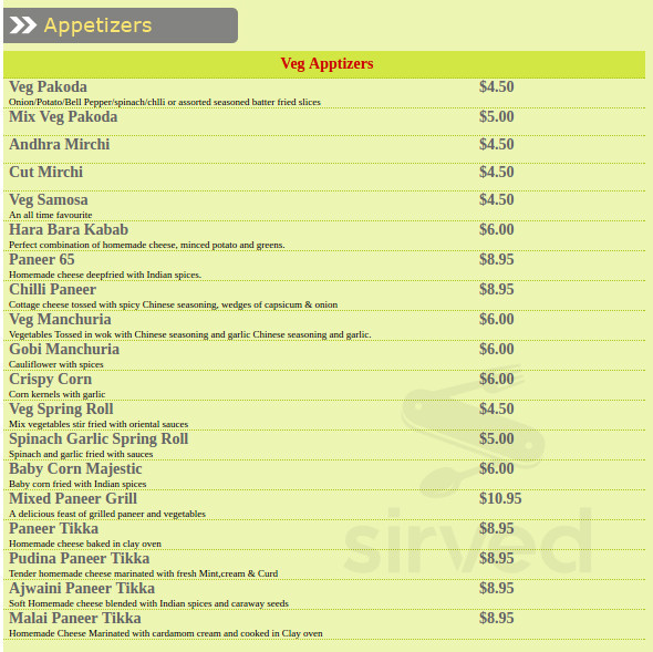 Mayuri Express menu in Houston, Texas, USA