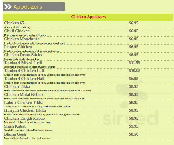 Mayuri Express menu in Houston, Texas, USA