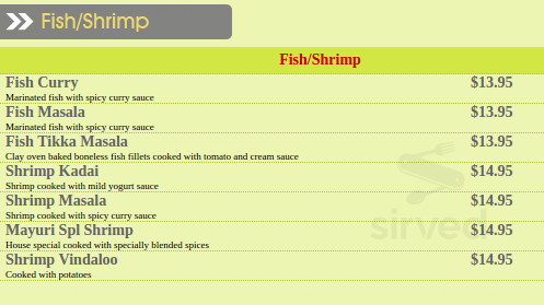 Mayuri Express menu in Houston, Texas, USA