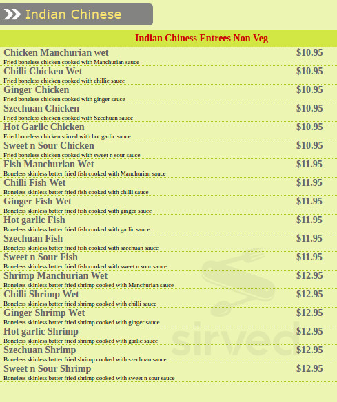 Mayuri Express menu in Houston, Texas, USA