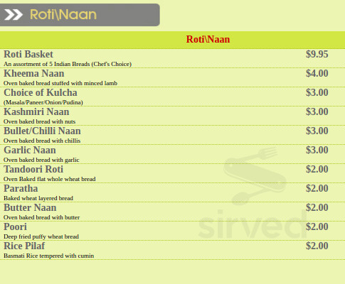 Mayuri Express menu in Houston, Texas, USA
