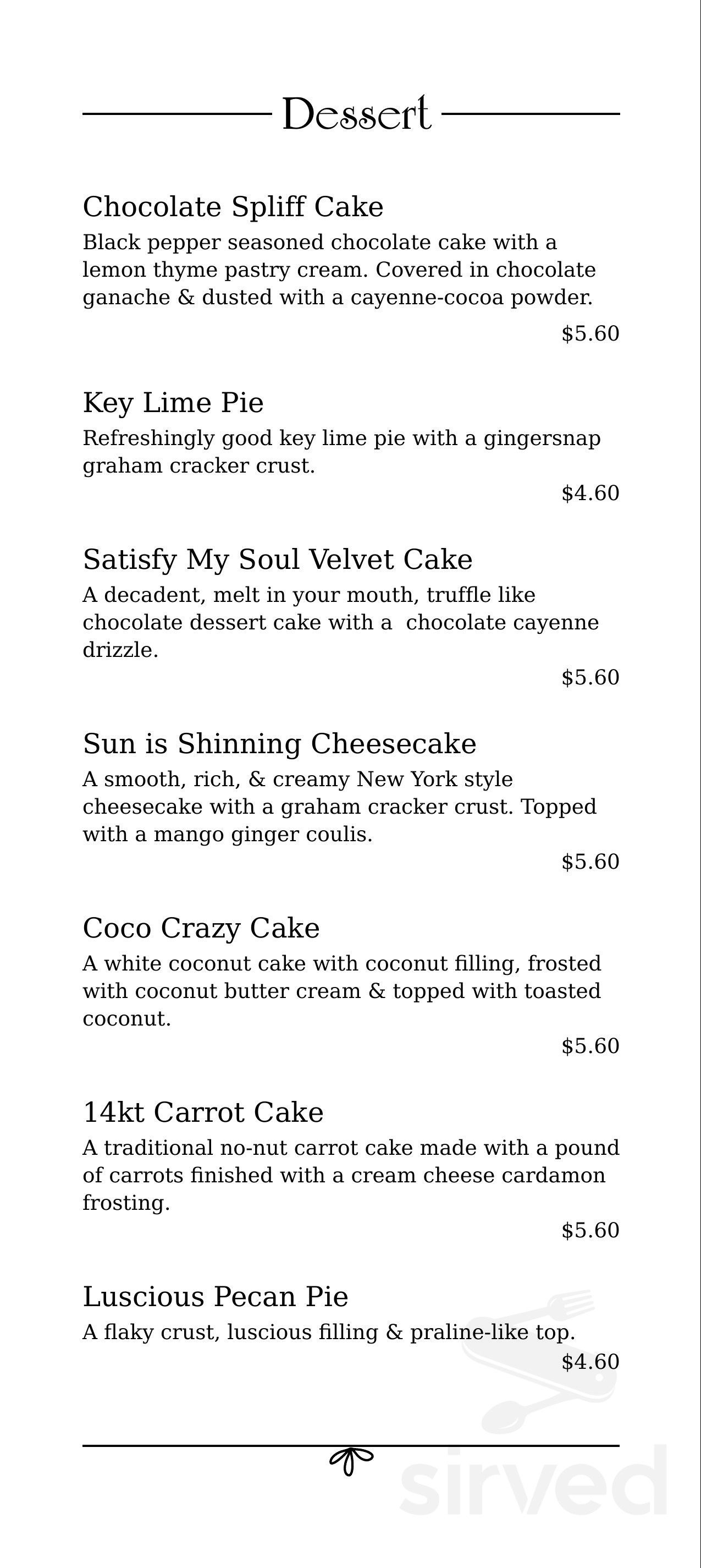 Nine Mile menu in Asheville, North Carolina, USA