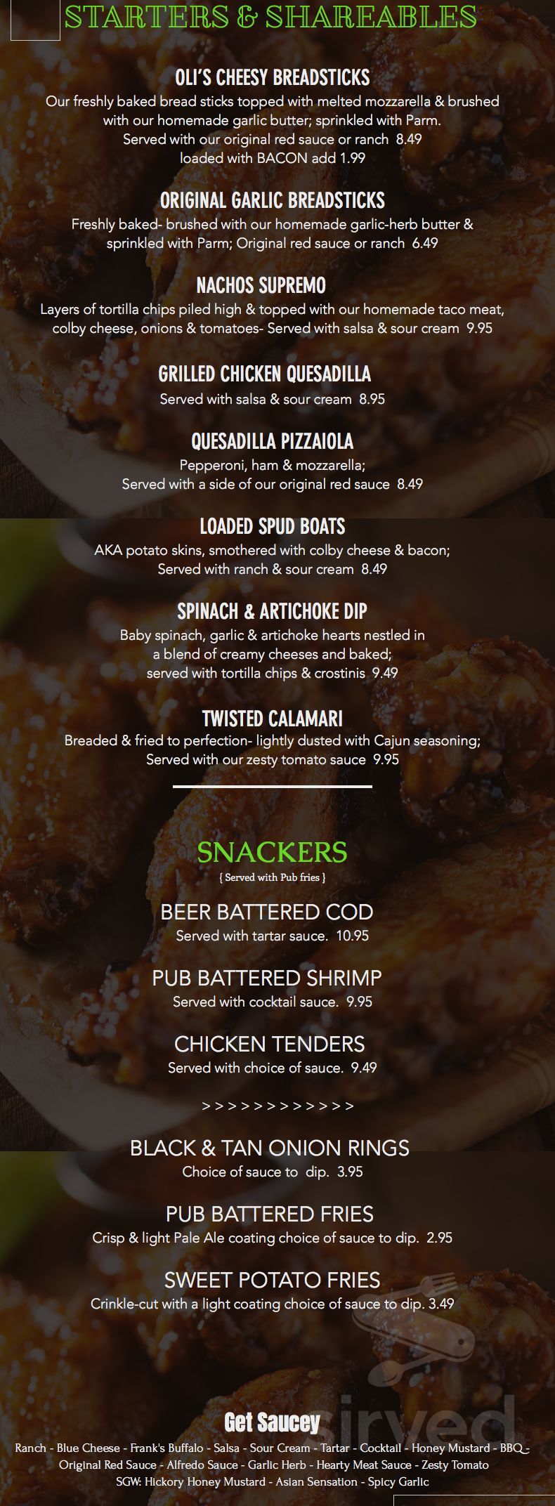Menu for Olivera's Restaurant in Portland, MI | Sirved