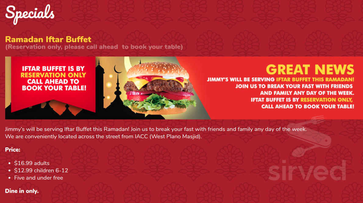 Menu for Jimmy's Burger & Grill in Plano, TX | Sirved