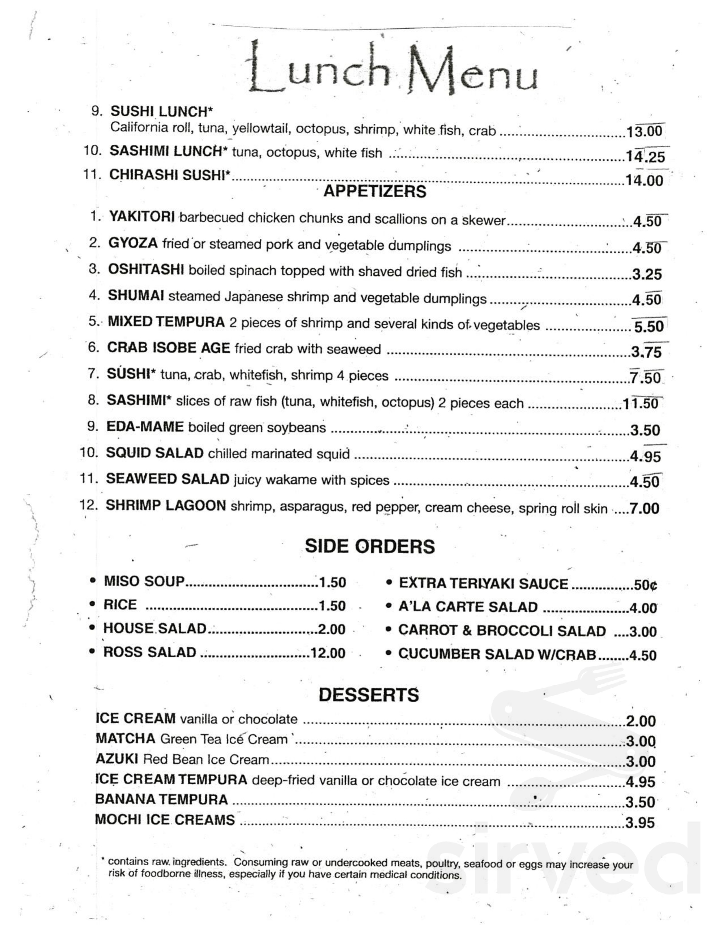 Sakura Bana menu in Jackson, Mississippi, USA