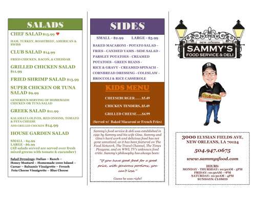 Sammy's Food Services & Deli menu in New Orleans, Louisiana, USA