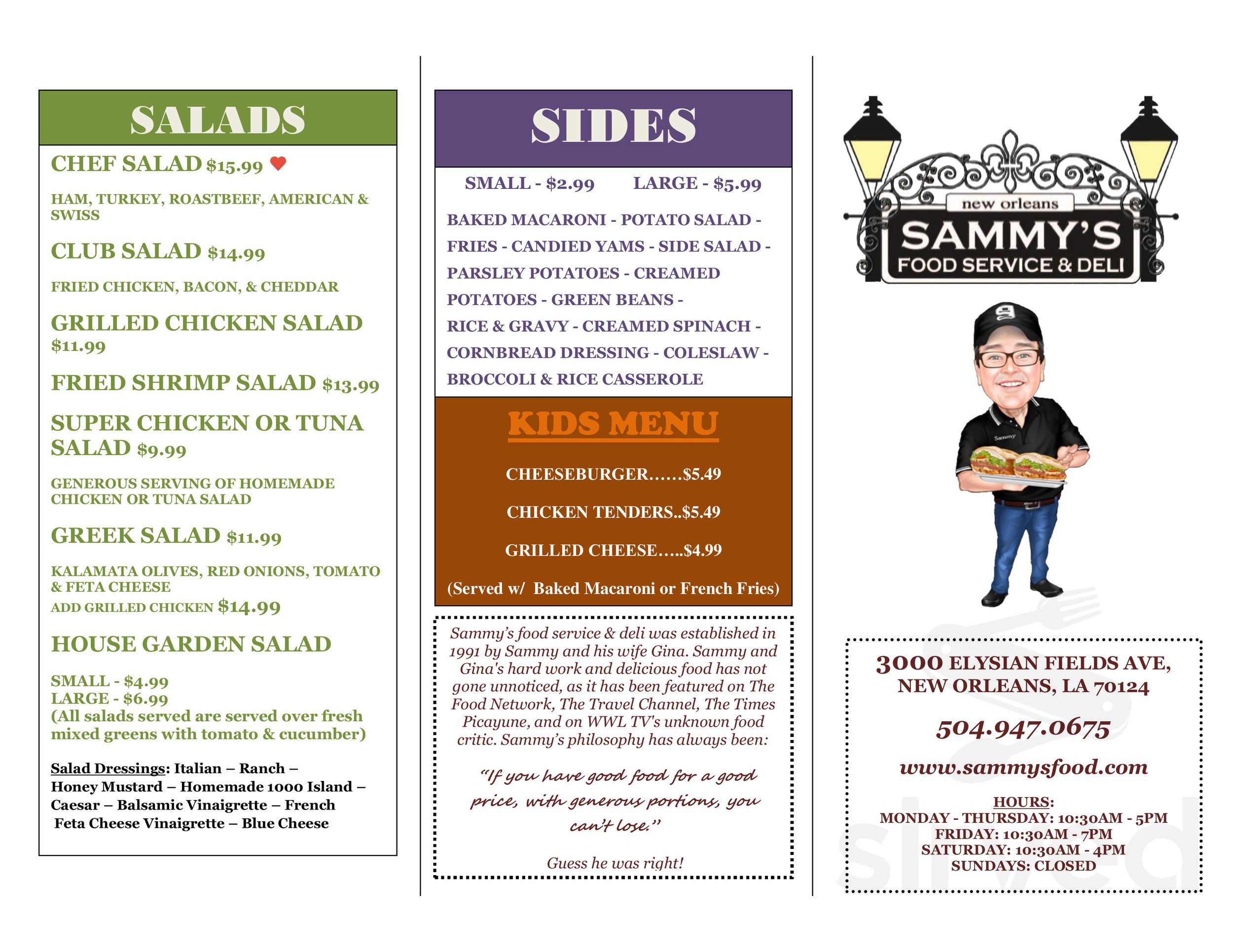 Menu for Sammy's Food Services & Deli in New Orleans, LA | Sirved