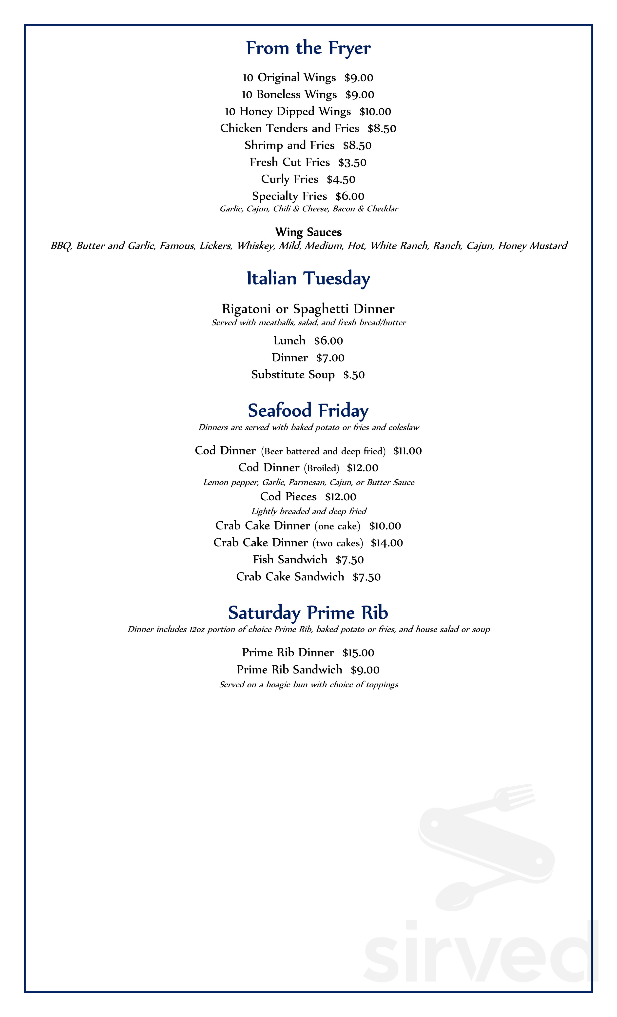 Nittany Pub & Grille menus in Sharon, Pennsylvania, United States