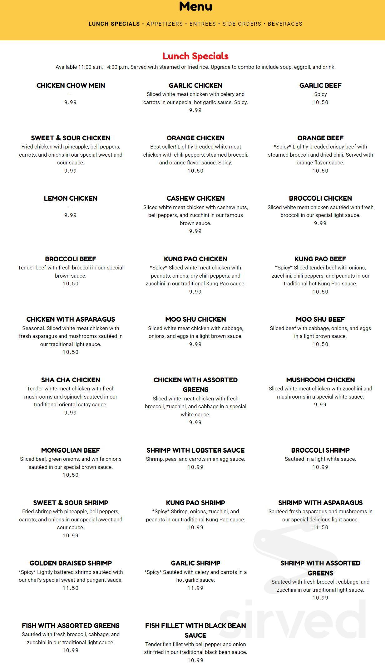 Big Chopsticks menu in Mission Viejo, California, USA