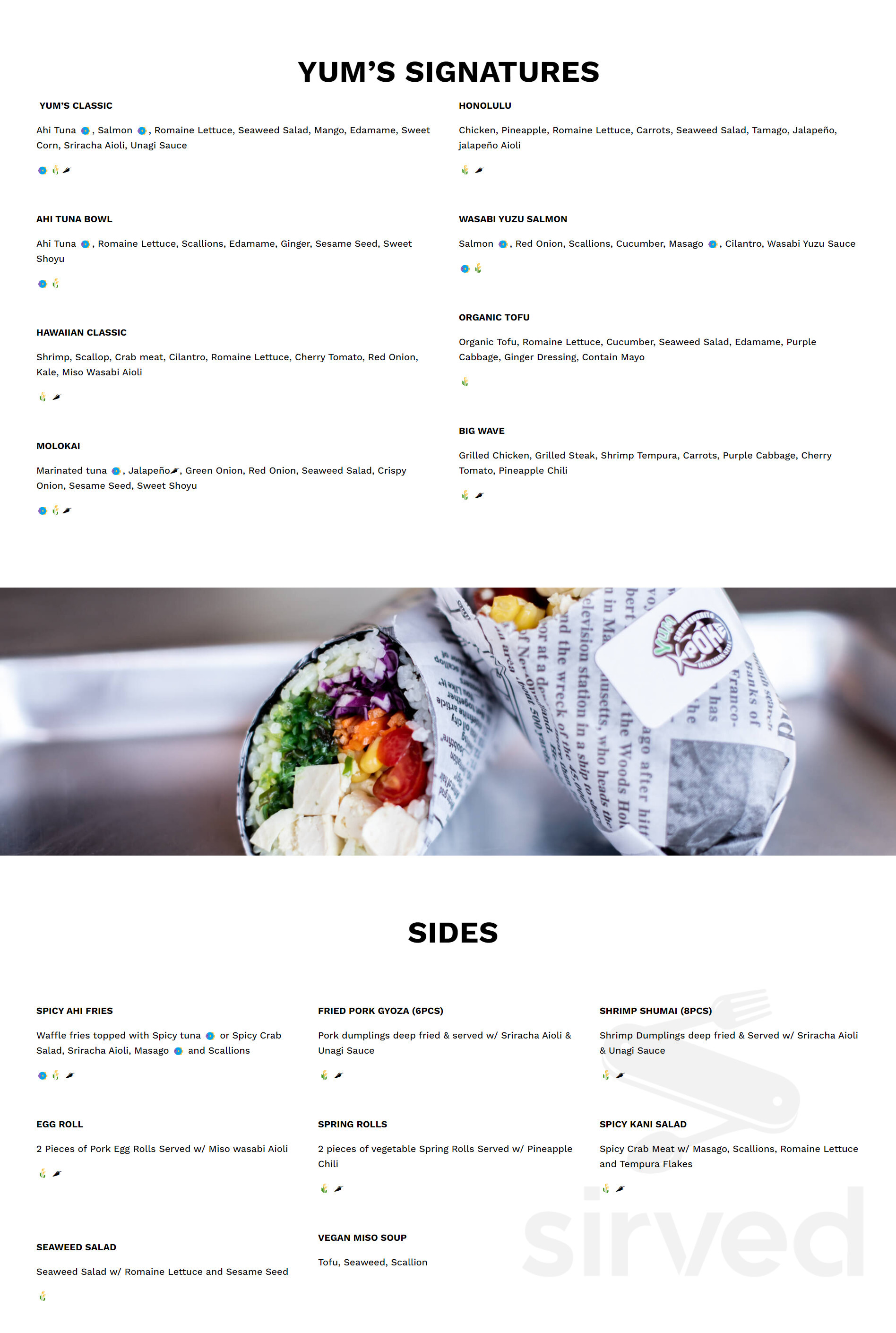 YUM SUSHI BURRITO & POKE menu in Asheville, North Carolina, USA