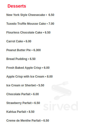 Steak Loft Restaurant menu in Mystic, Connecticut, USA