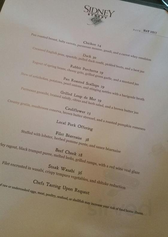 Sidney Street Cafe menu in St. Louis, Missouri, USA