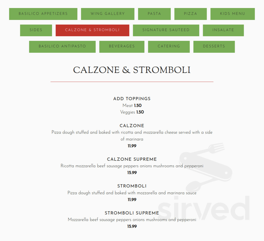 Basilico Greenville menus in Greenville, South Carolina, United States