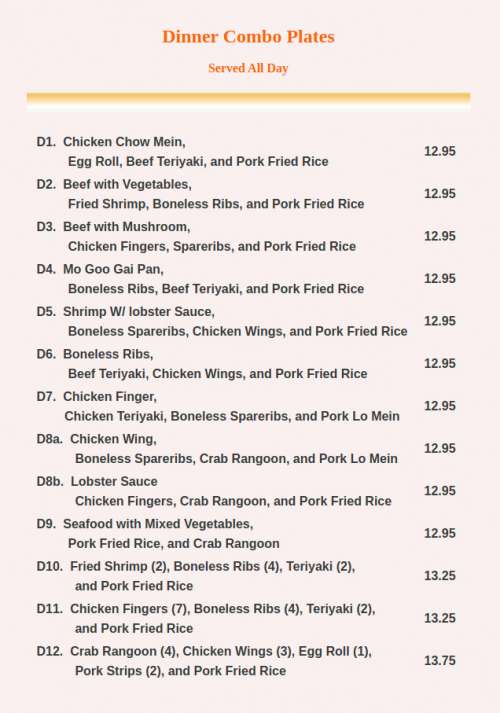Canton Eatery menu in Boston, Massachusetts, USA