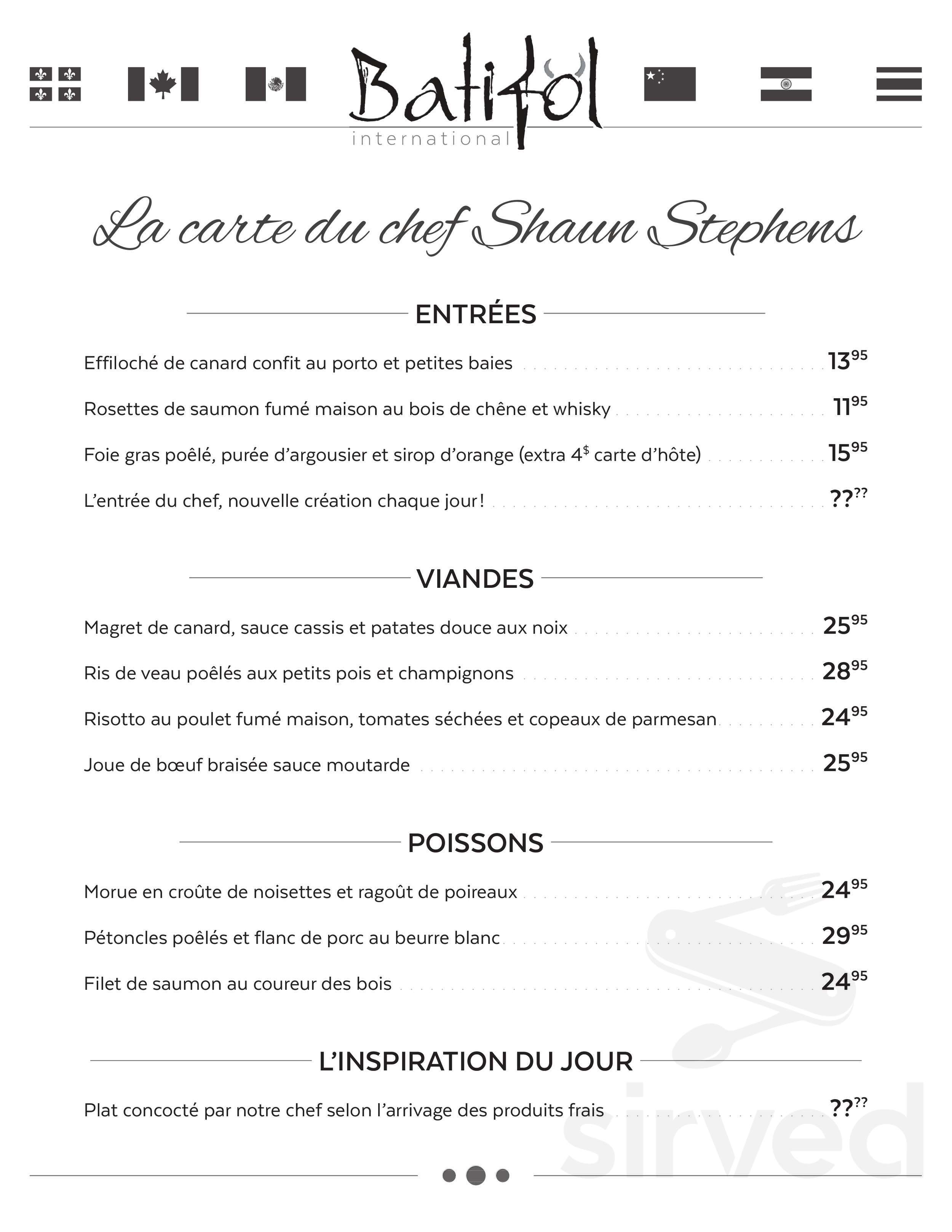 Restaurant Le Batifol menu in Lac-Beauport, Quebec, Canada